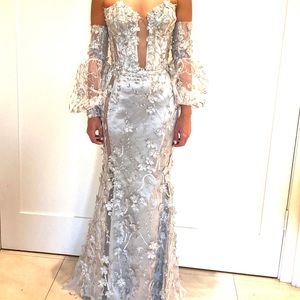 Dresses | Bridal Custommade Silver Gown Removable Sleeves | Poshmark